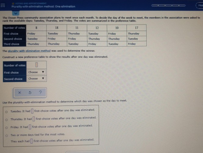 Solved HE Plurality-with-elimination method: One elimination | Chegg.com