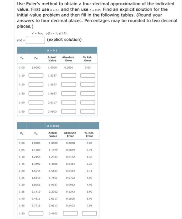 Solved Use Euler's method to obtain a four-decimal | Chegg.com