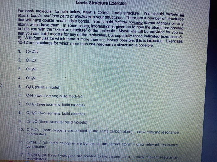 Solved Lewis Structure Exercise For each molecular formula | Chegg.com