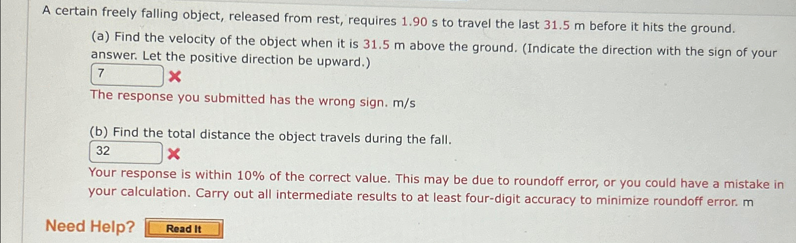 Solved A certain freely falling object, released from rest, | Chegg.com