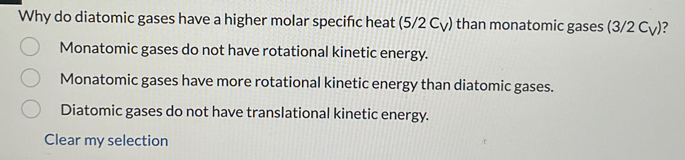 Solved Why do diatomic gases have a higher molar specific | Chegg.com