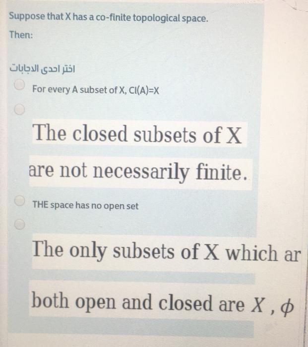 Solved Let A = [0, 2)) be the a subset of R with COFINITE | Chegg.com