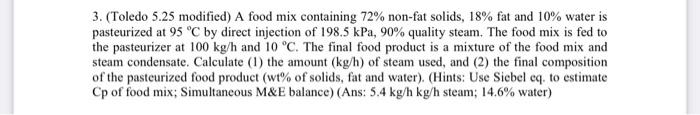 Solved 3. (Toledo 5.25 modified) A food mix containing 72% | Chegg.com