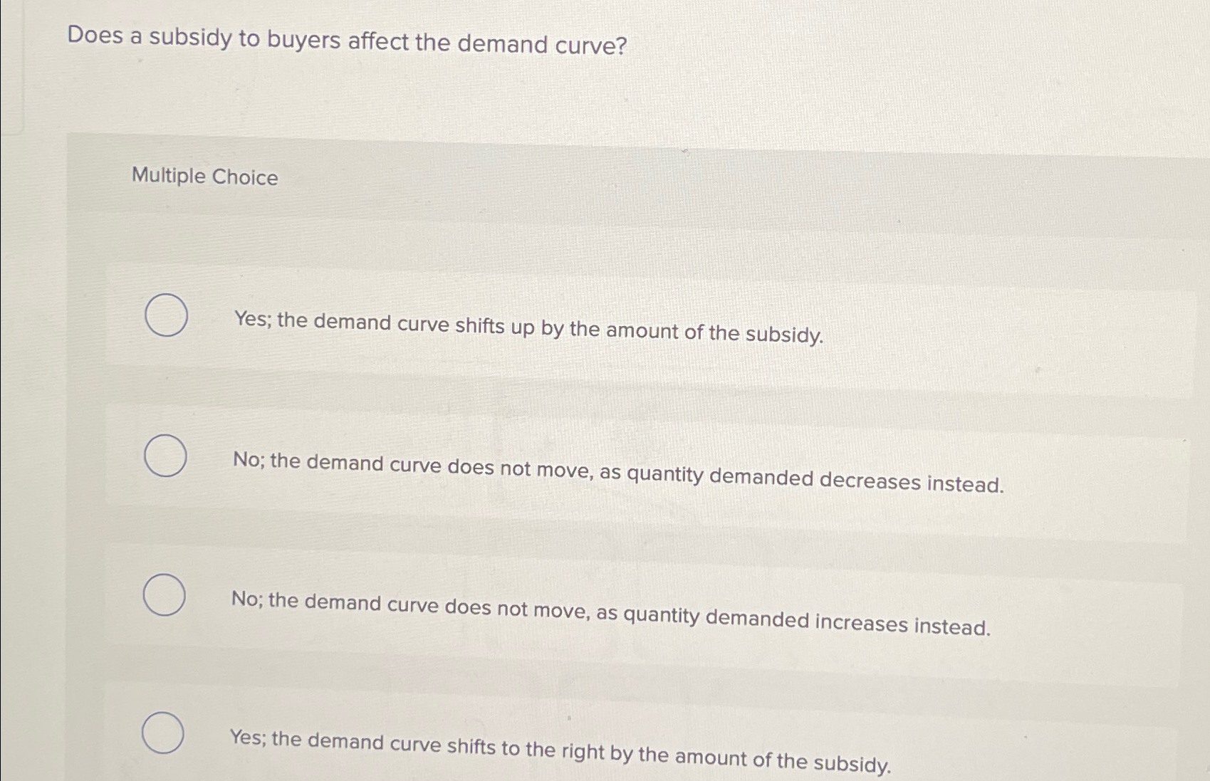 Solved Does a subsidy to buyers affect the demand | Chegg.com