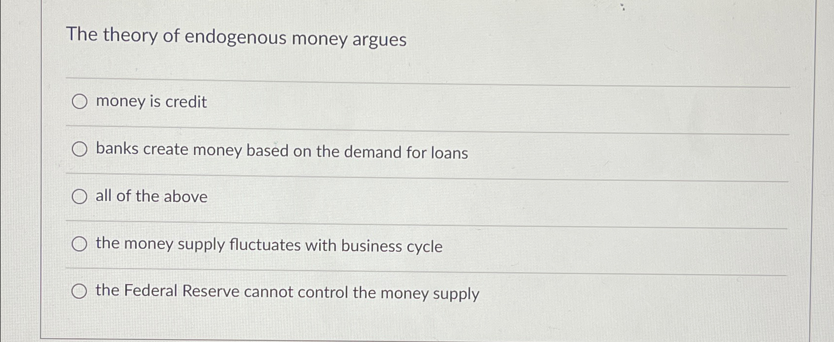 Solved The theory of endogenous money arguesmoney is | Chegg.com