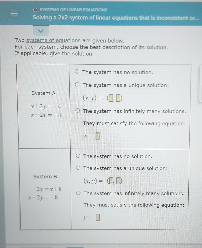 Solved O SYSTEMS OF LINEAR EQUATIONS Solving a 2x2 system of | Chegg.com