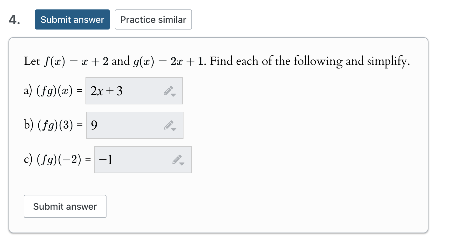 Solved Let f(x)=x+2 ﻿and g(x)=2x+1. ﻿Find each of the | Chegg.com