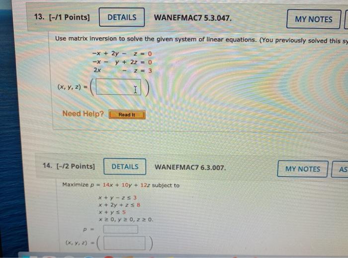 Solved 13. [-/1 Points) DETAILS WANEFMAC7 5.3.047. MY NOTES | Chegg.com