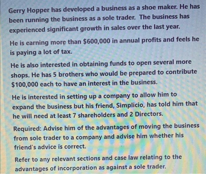 Solved Gerry Hopper has developed a business as a shoe | Chegg.com