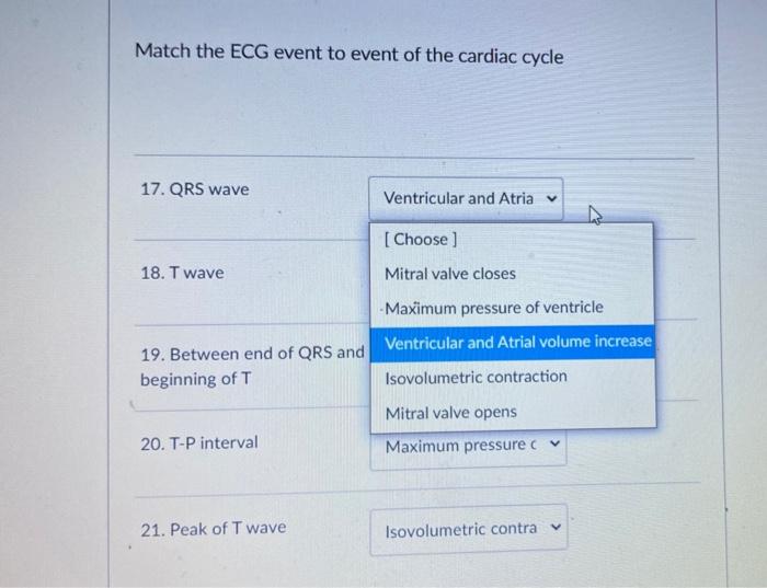 Solved Match the ECG event to event of the cardiac cycle 17. | Chegg.com