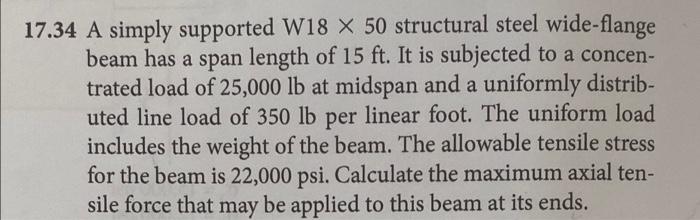 Solved 7.34 A simply supported W18 X 50 structural steel | Chegg.com