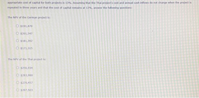 Solved Evaluating projects with unequal lives Your company | Chegg.com