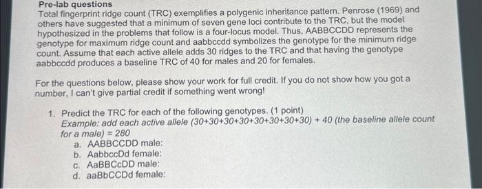 Solved Pre-lab questions Total fingerprint ridge count (TRC) | Chegg.com