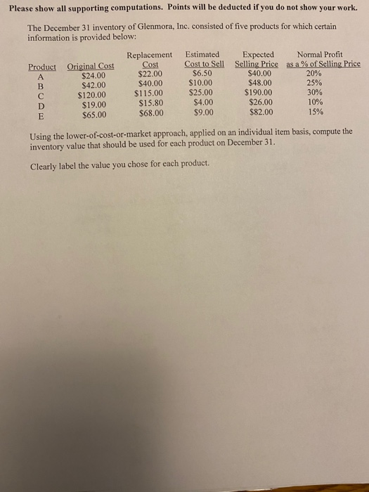 Solved Please show all supporting computations. Points will | Chegg.com