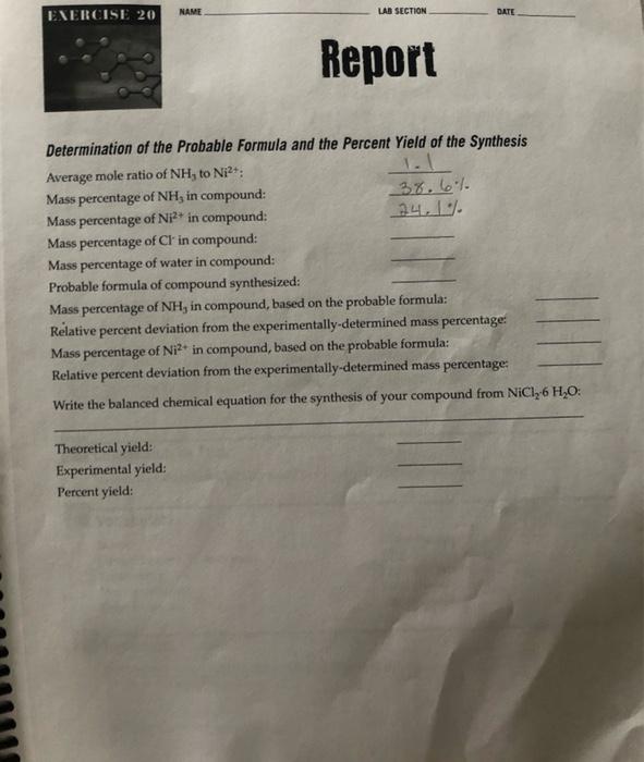 Solved EXERCISE 20 NAME LAB SECTION DATE Report | Chegg.com