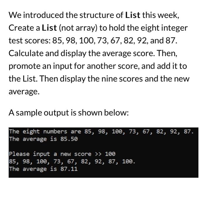 Solved We introduced the structure of List this week, Create | Chegg.com
