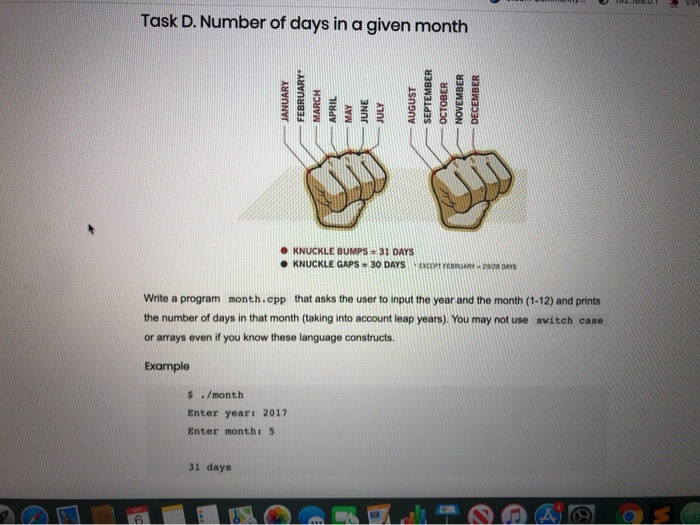 Solved Task D. Number of days in a given month KNUCKLE BUMPS | Chegg.com