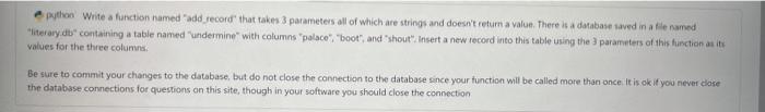 Solved python Write a function named add record that takes 3 | Chegg.com
