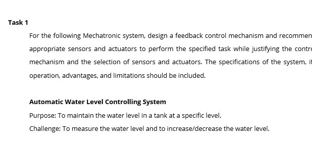 Solved Task 1For the following Mechatronic system, design a | Chegg.com