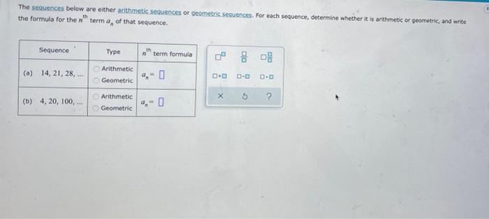 Solved The sequences below are either arithmetic sequences | Chegg.com