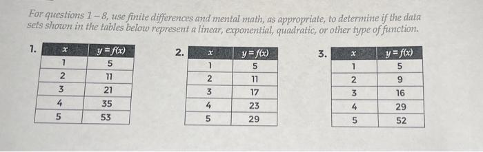 Solved For questions 1−8, use finite differences and mental | Chegg.com
