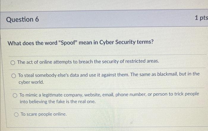 Solved What does the word "Spoof" mean in Cyber Security | Chegg.com