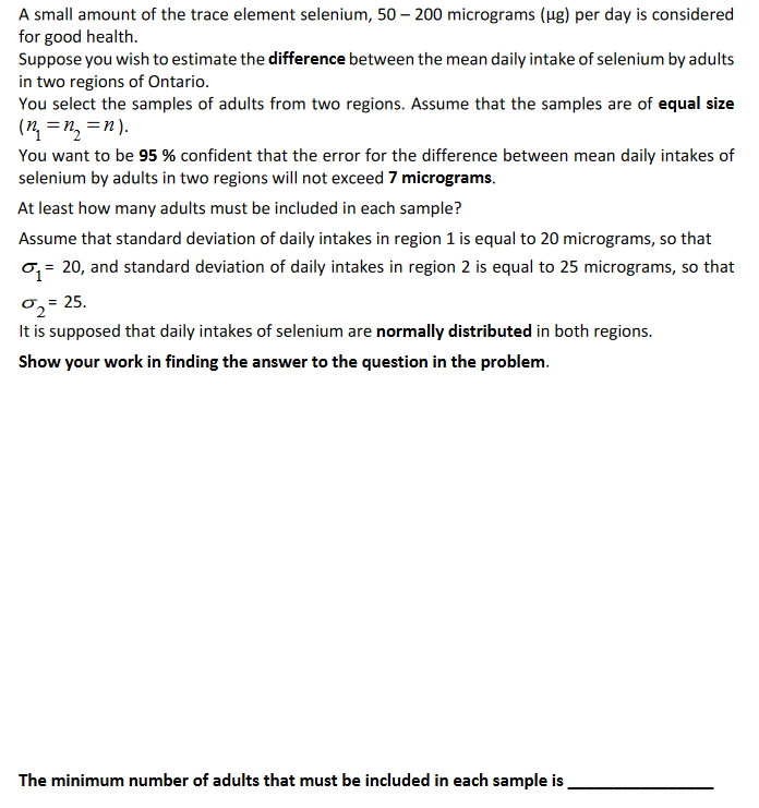Solved A small amount of the trace element selenium, 50-200 | Chegg.com