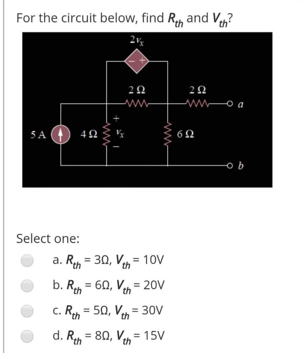 Solved For the circuit below, find Rth and Vth? 2x 222 2Ω W | Chegg.com