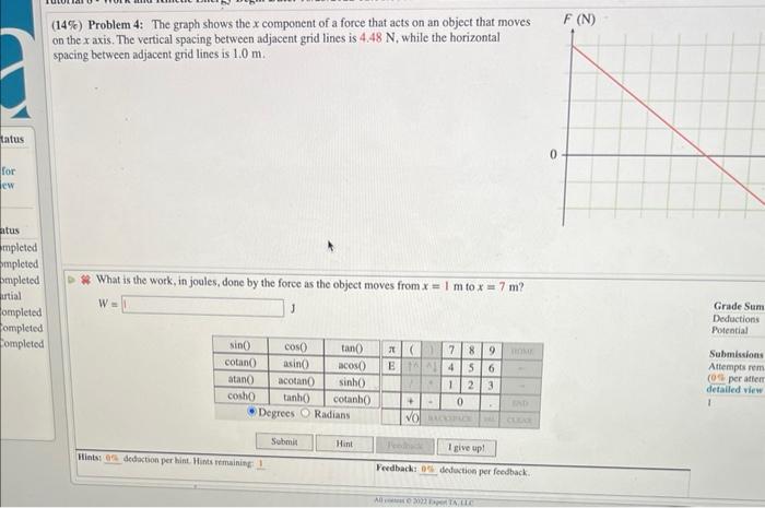 Solved (14\%) Problem 4: The graph shows the x component of | Chegg.com