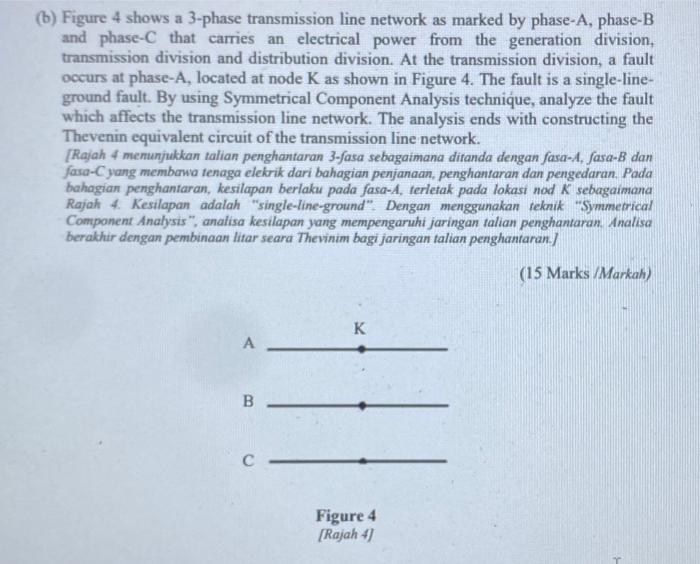 Solved (b) Figure 4 shows a 3-phase transmission line | Chegg.com