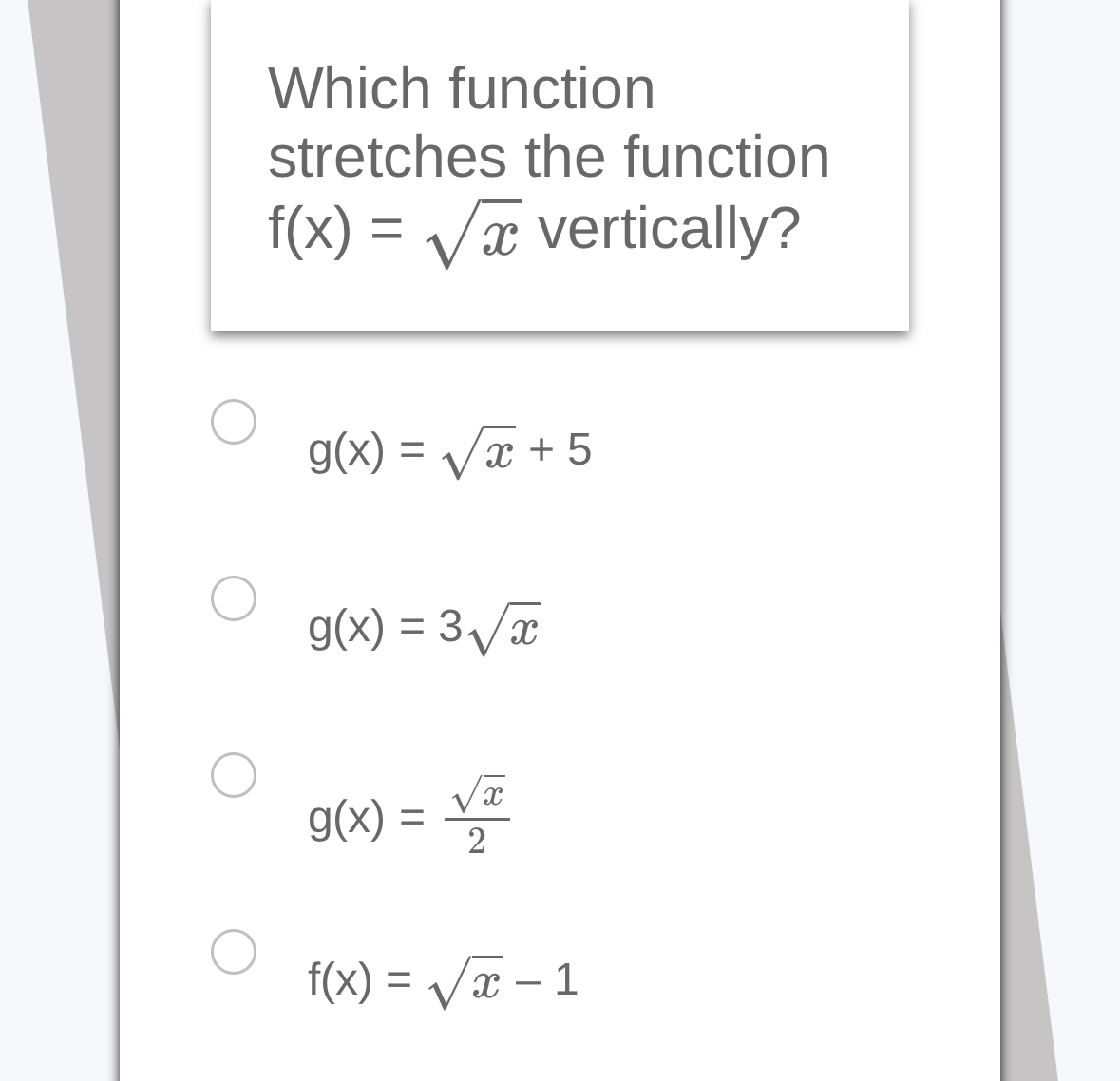 Solved Which function stretches the function f(x)=x2 | Chegg.com