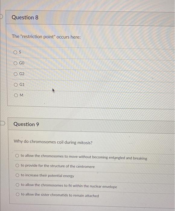 Solved The "restriction point" occurs here: S GO G2 G1 M | Chegg.com