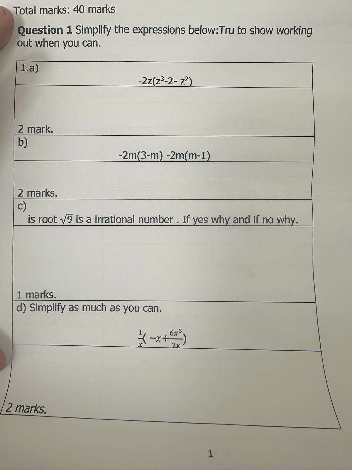 Solved Total marks: 40 ﻿marksQuestion 1 ﻿Simplify the | Chegg.com