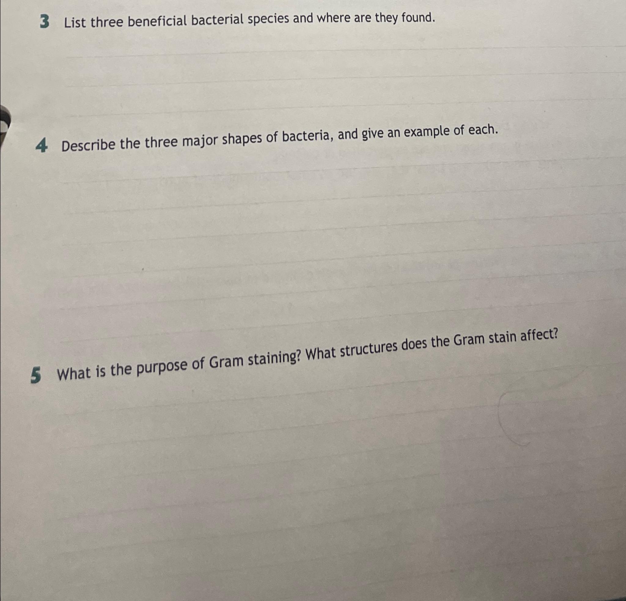 Solved 3 ﻿List three beneficial bacterial species and where | Chegg.com