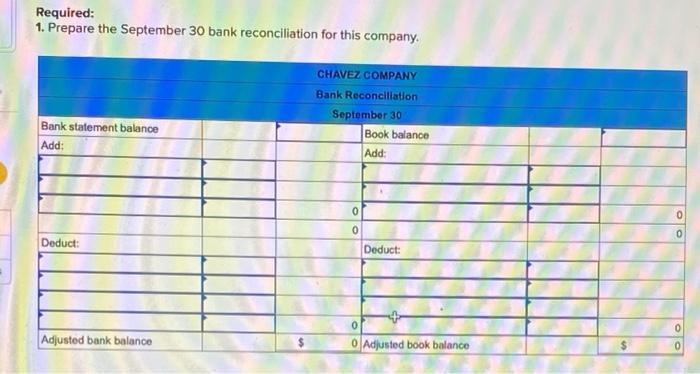 Required: 1. Prepare the September 30 bank | Chegg.com