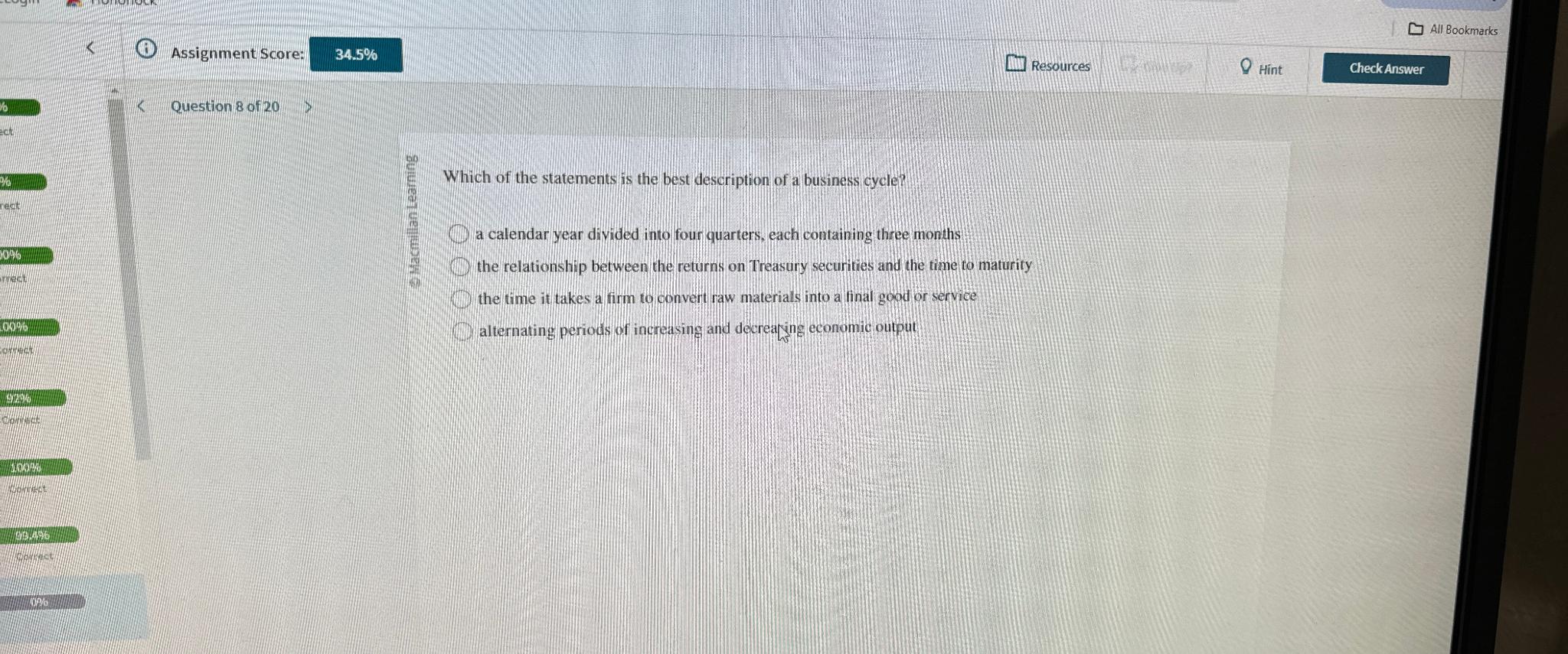 Solved Assignment Score:ResourcesHintQuestion 8 ﻿of 20>Which | Chegg.com