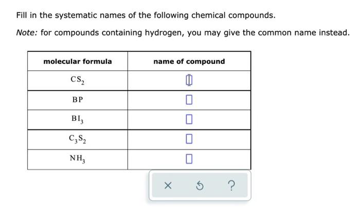 Solved Fill in the systematic names of the following | Chegg.com