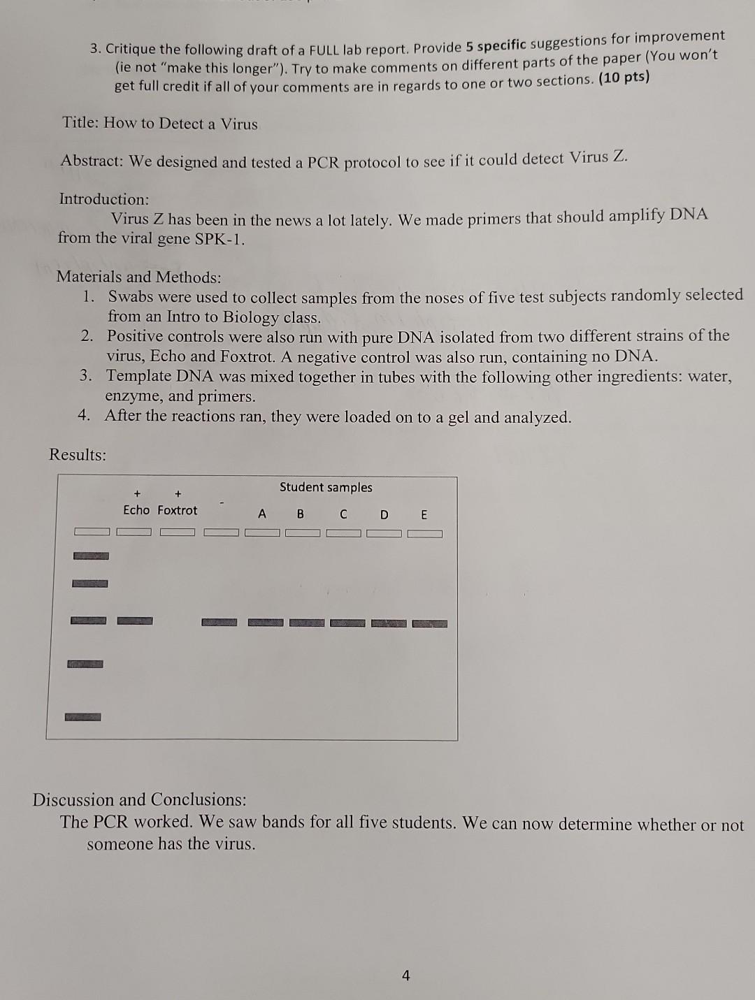 3. Critique the following draft of a FULL lab report. | Chegg.com
