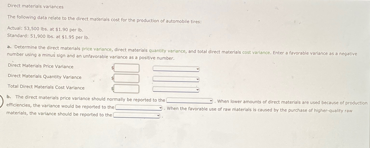 Solved Direct materials variancesThe following data relate | Chegg.com