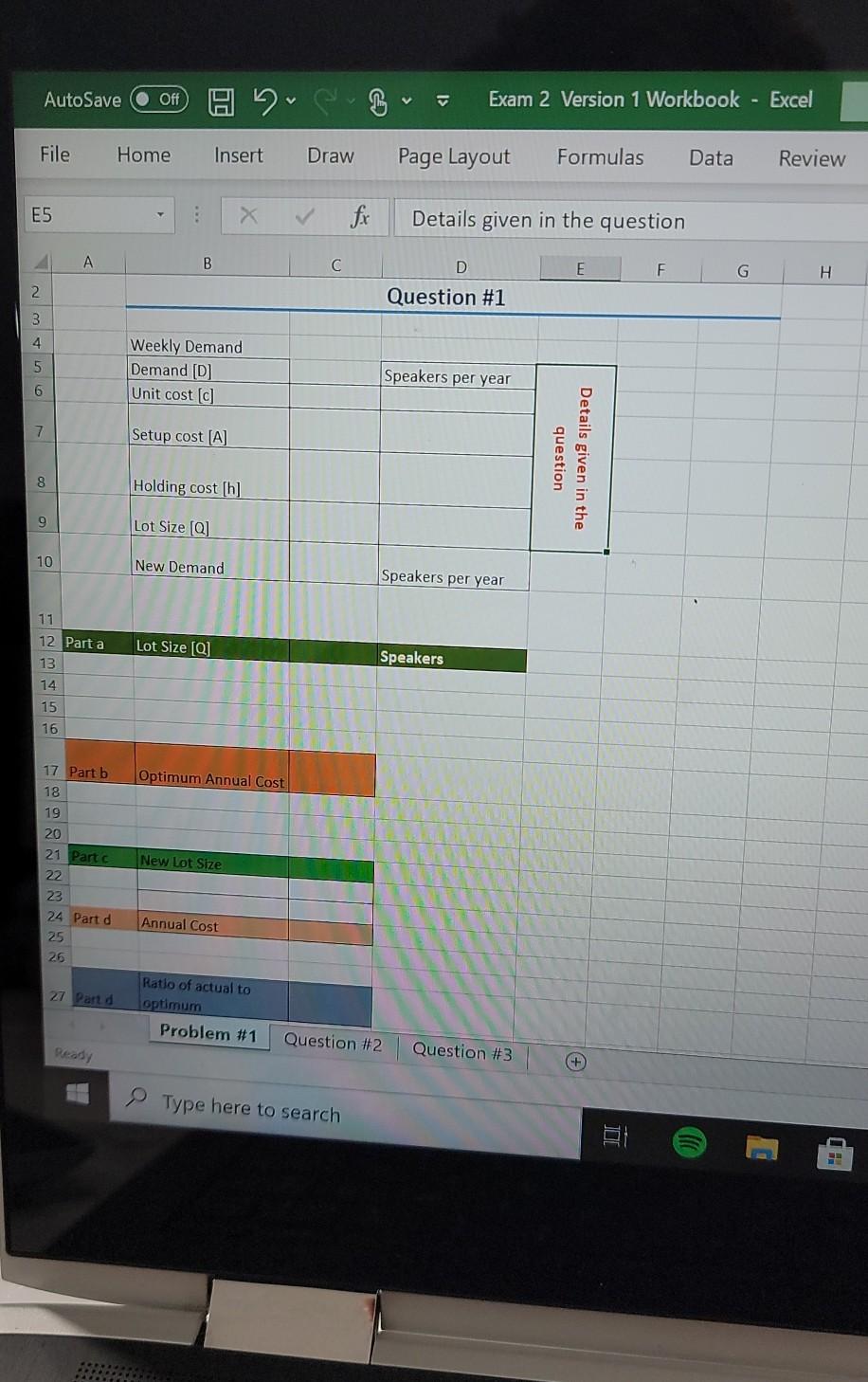 Solved AutoSave Off HB V Exam 2 Version 1 Workbook - Excel | Chegg.com
