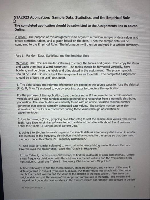 Solved STA2023 Application: Sample Data, Statistics, and the | Chegg.com