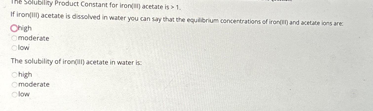 Solved The Solubility Product Constant for iron(III) | Chegg.com