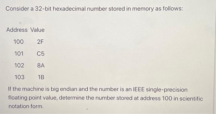 Solved Consider a 32-bit hexadecimal number stored in memory | Chegg.com Solved Consider a 32-bit hexadecimal number stored in memory | Chegg.com