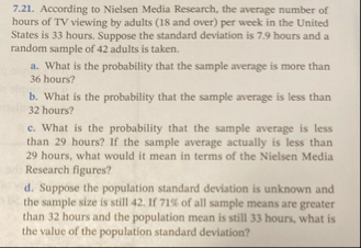 Solved 7.21. ﻿According to Nielsen Media Research, the | Chegg.com