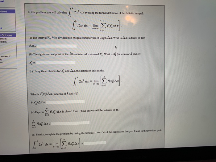 Solved Mail Blems In This Problem You Will Calculate 2x Dx 