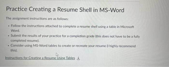 Practice Creating a Resume Shell in MS-Word The | Chegg.com