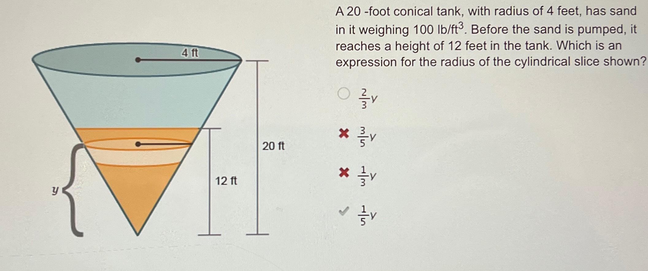 Solved I dont understand why it is 1/5.A 20 -foot conical | Chegg.com