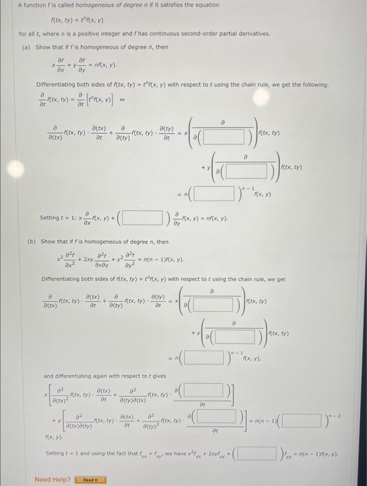 Solved f(x,ty)=tff(x,y) for all t, where n is a positive | Chegg.com