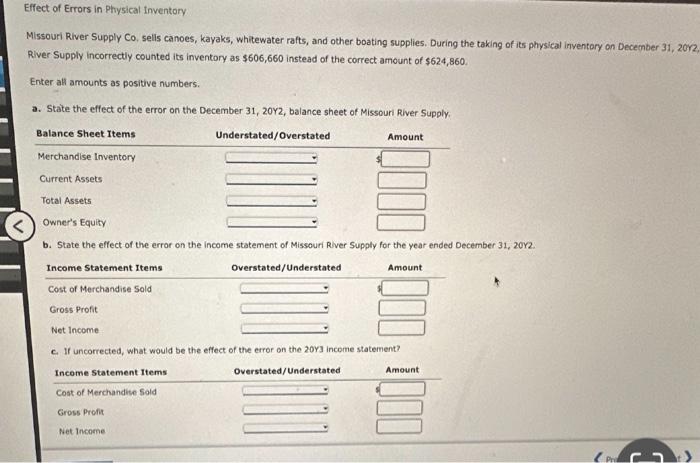 Solved Effect of Errors in Physical Inventory Missouri River | Chegg.com