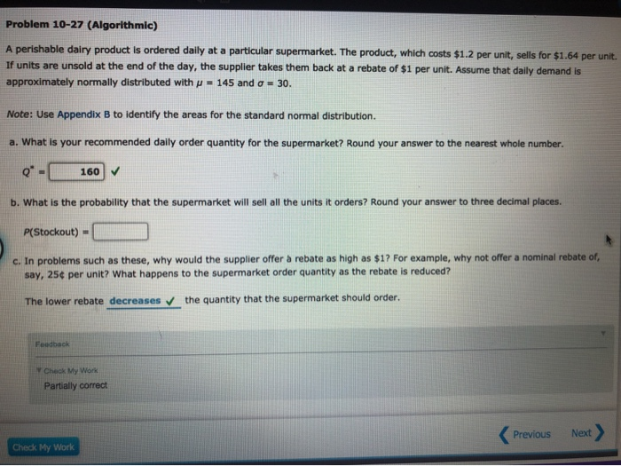 Solved Problem 10-27 (Algorithmic) A perishable dairy | Chegg.com